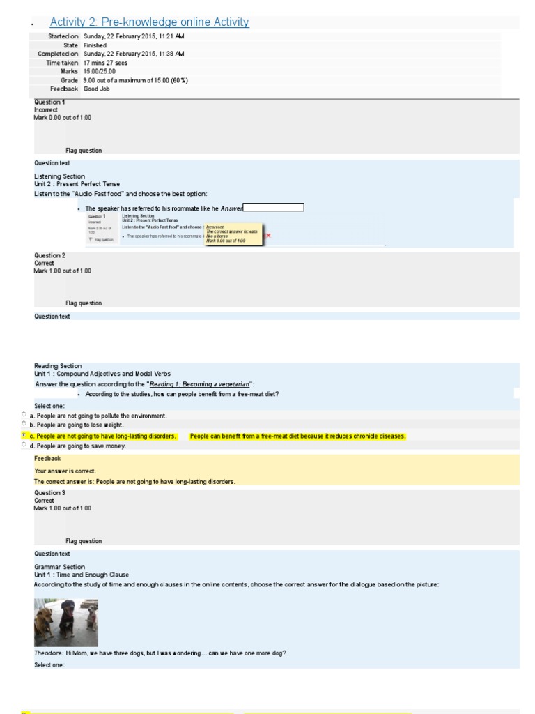 Online English Proficiency Pre-Assessment: Analysis of Performance on ...