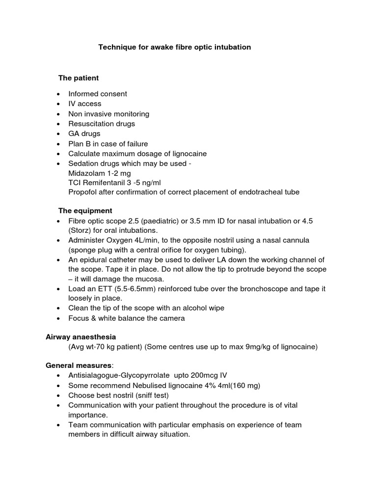 Technique For Awake Fibre Optic Intubation | Download Free PDF ...