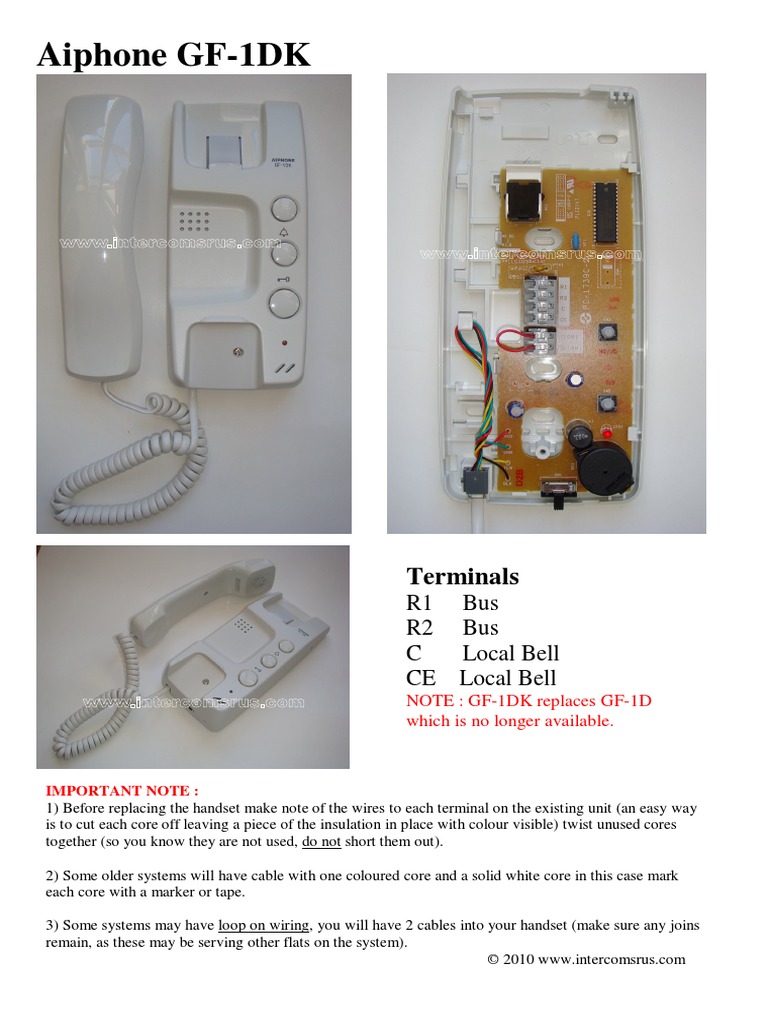 Aiphone GF-1DK Door Entry Handset Data Sheet PDF | PDF