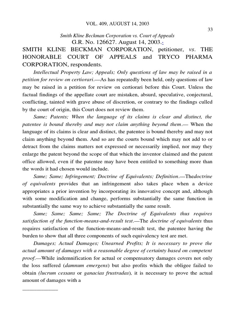 Smith Kline Beckman Corporation vs. Court of Appeals | PDF | Glossary ...