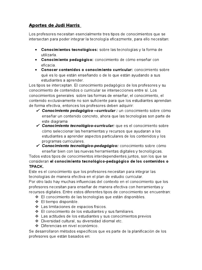 Aportes de Judi Harris | PDF | Conocimiento | Aprendizaje