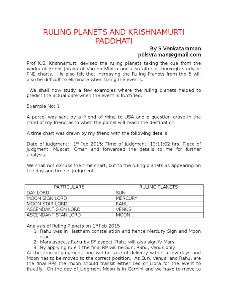 Ruling Planets and Krishnamurti Paddhati 2 | PDF | Planets In Astrology ...
