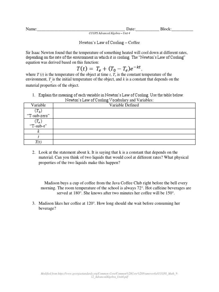 Newton's Law of Cooling Explained | PDF | Variable (Mathematics ...