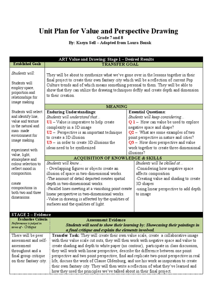 Summer - Art - Unit Plan V&P Revise 1 | PDF | Perspective (Graphical ...
