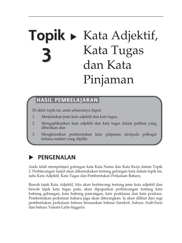 Topik 3 Kata Adjektif, Kata Tugas Dan Kata Pinjaman | PDF | Karier ...
