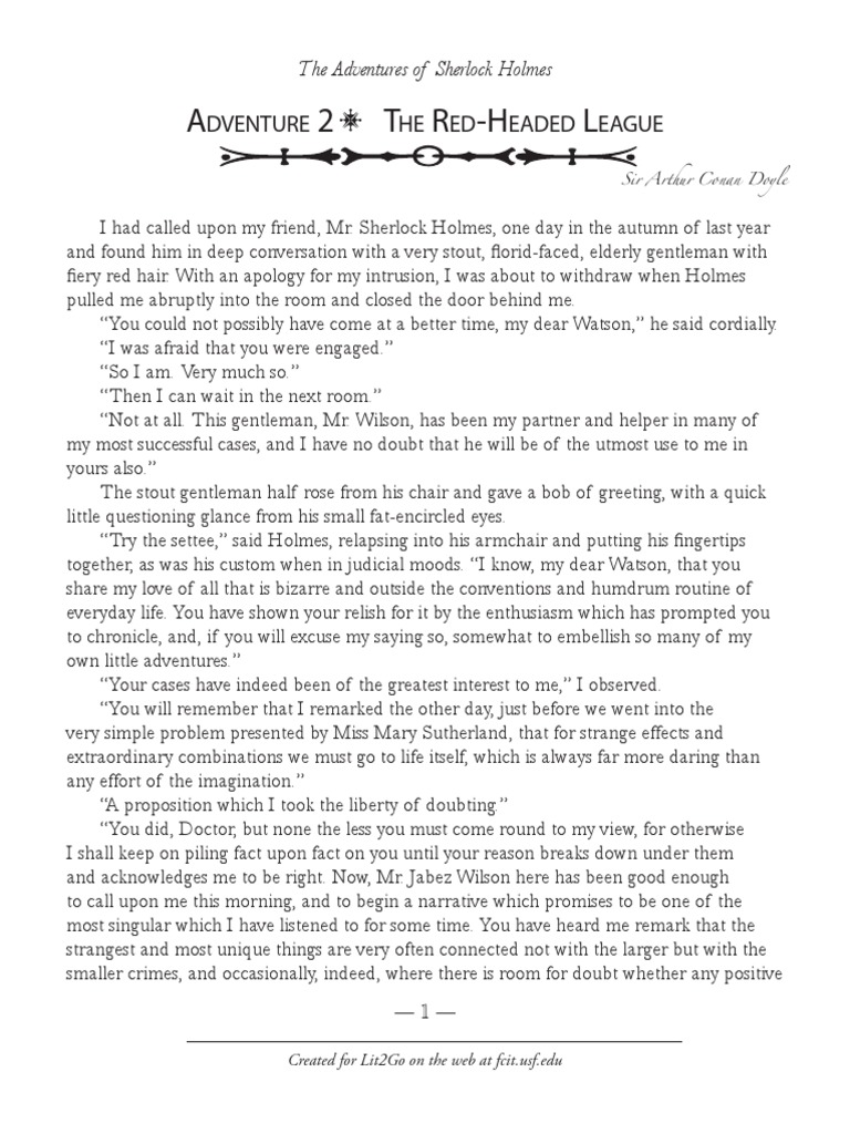 The Adventures of Sherlock Holmes 002 - The Red Headed League | PDF ...