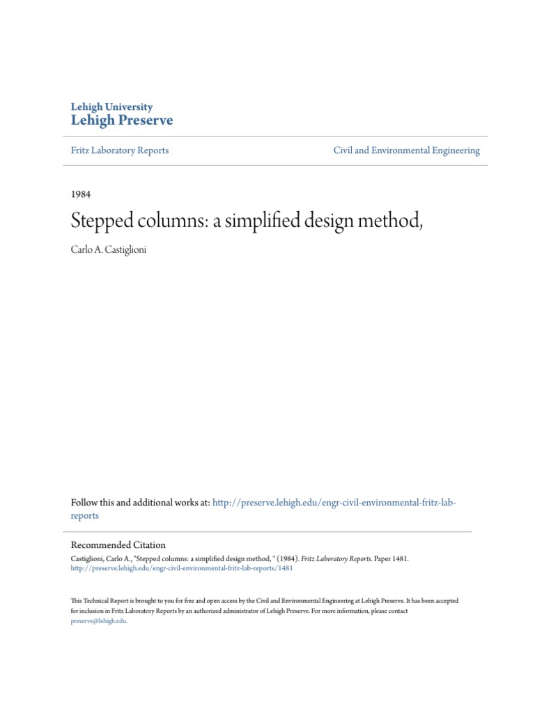 Stepped Columns - A Simplified Design Method | PDF | Bending | Column