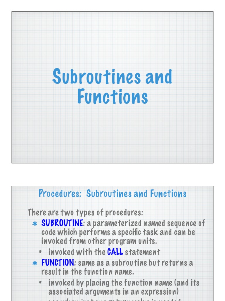 Subroutines and Functions | PDF | Parameter (Computer Programming) | Subroutine