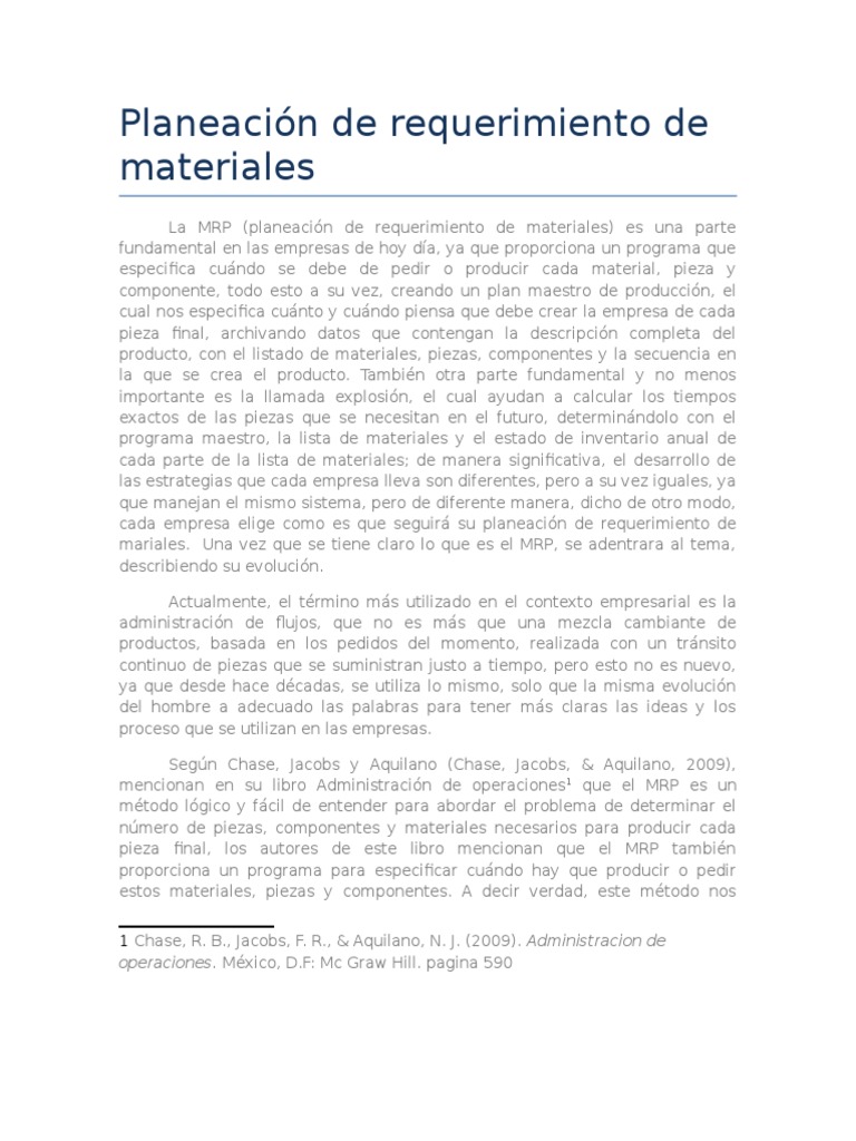 Ensayo: PLANEACION DE REQUERIMIENTO DE MATERIALES | PDF | Inventario | Planificación