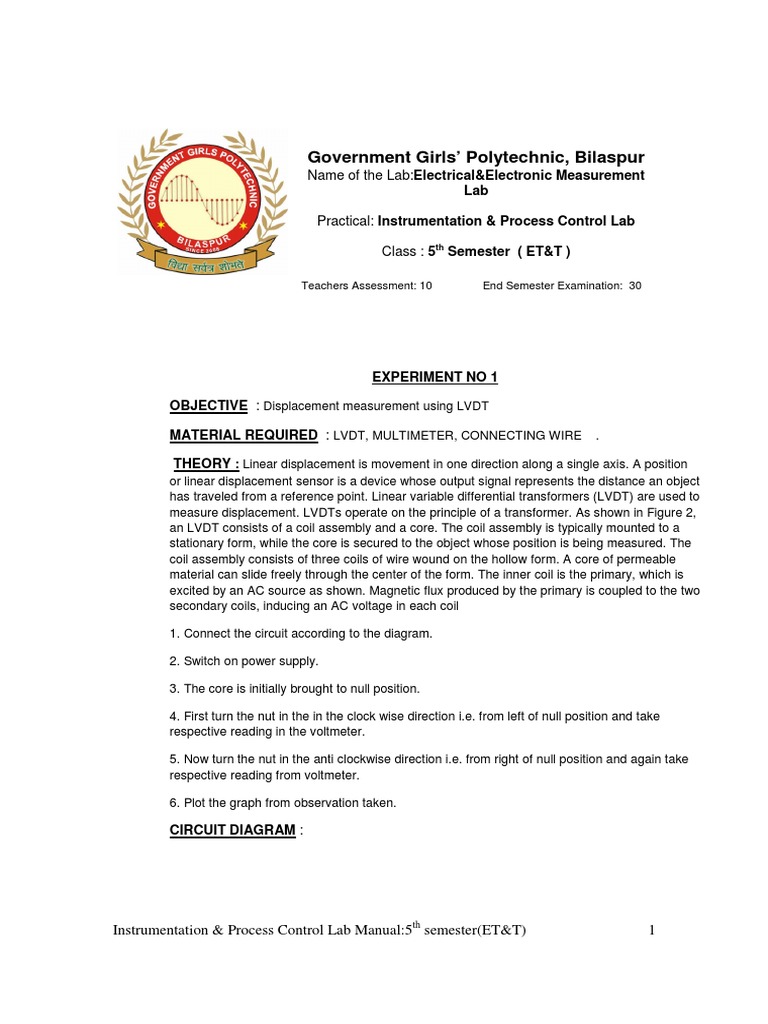 Instrumentation & Process Control Lab Manual | PDF | Data Acquisition ...