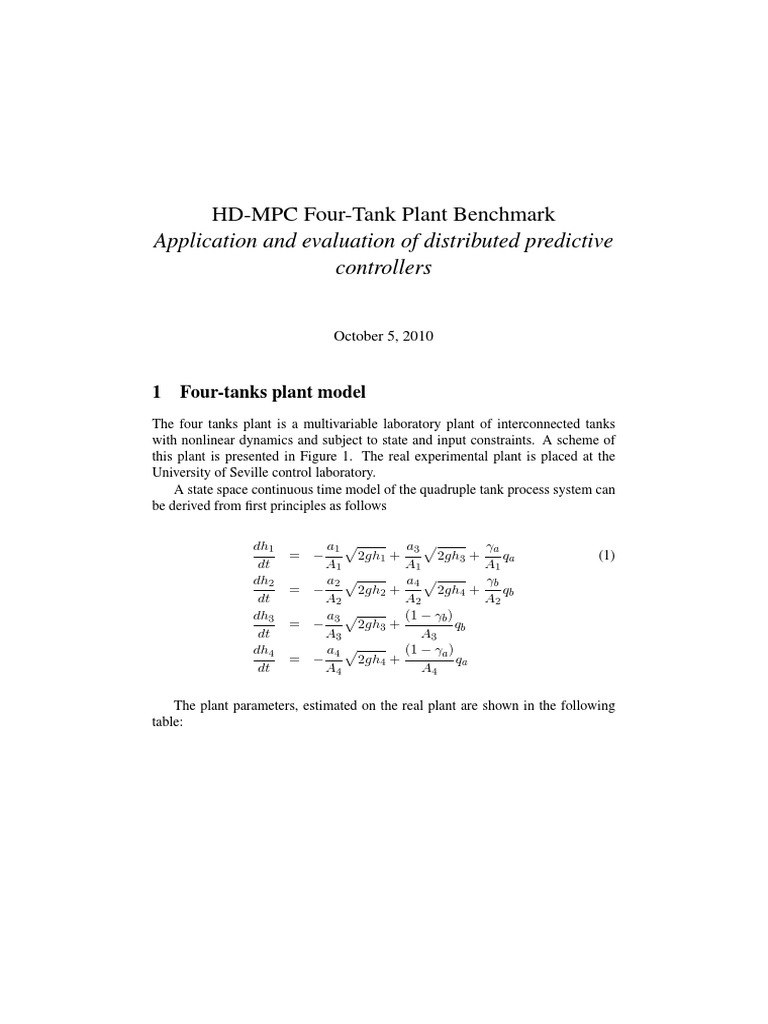 MPC of Four Tank System | PDF | Matlab | Mathematical Optimization