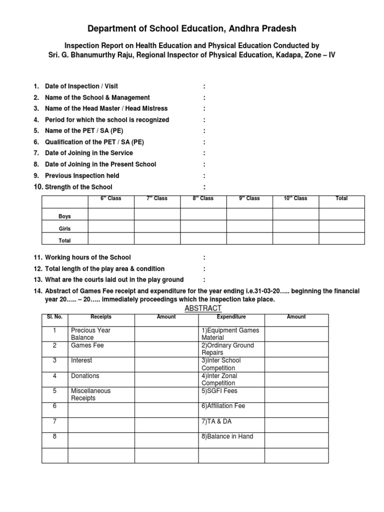 School Physical Education Inspection Report | PDF | Physical Education ...