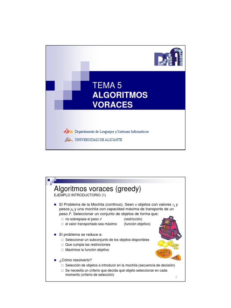 Tema 5 Algoritmos Voraces | PDF | Algoritmos | Algoritmos y Estructuras de Datos