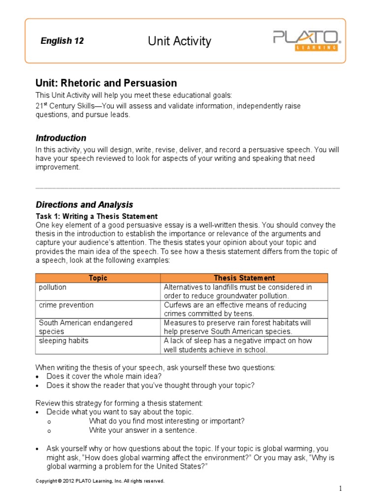 Unit Activity For AP Lang | PDF