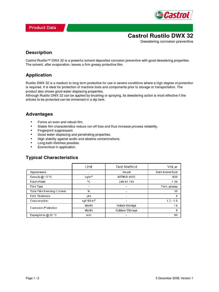 Castrol_Rustilo DWX 32.pdf | Corrosion | Solvent