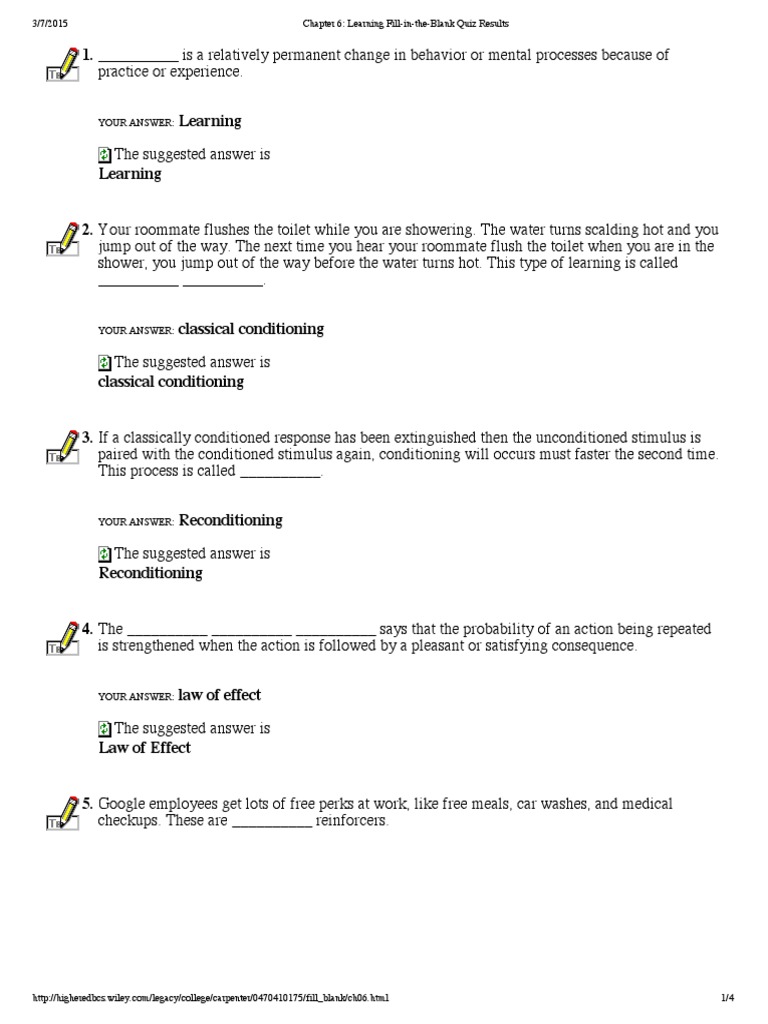 Psychology Learning Quiz | PDF | Reinforcement | Classical Conditioning