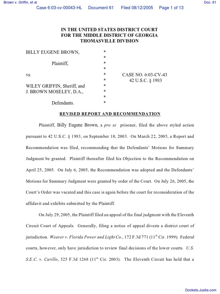 Brown v. Griffin, Et Al - Document No. 61 | PDF | Summary Judgment ...