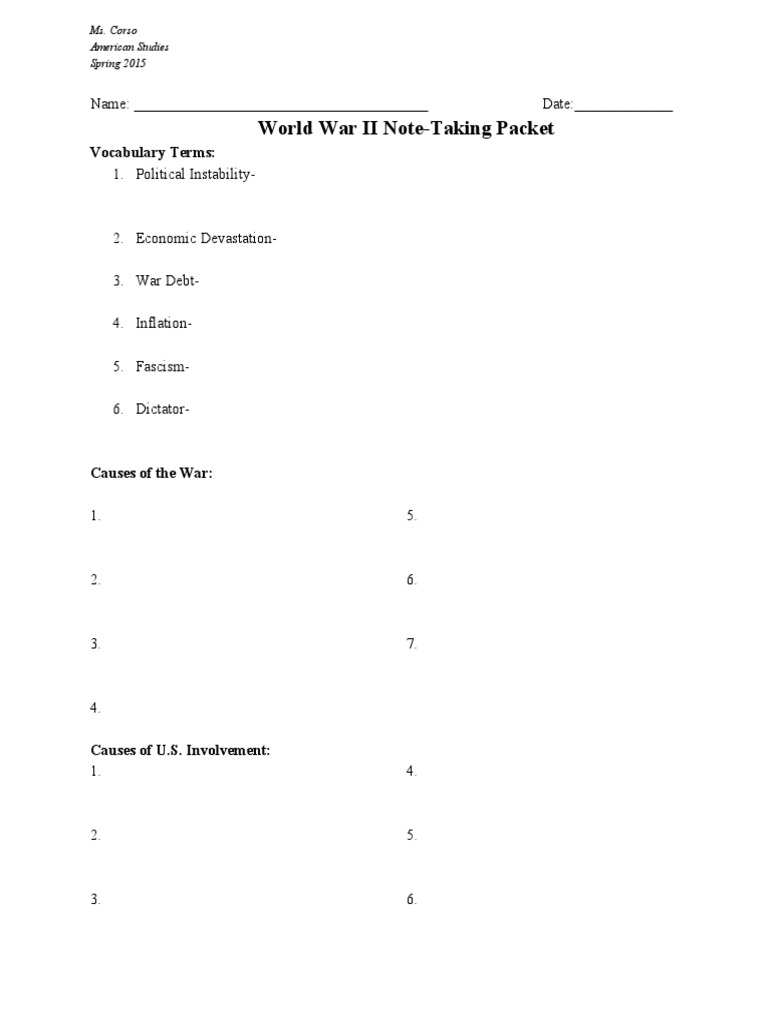 World War II Note-Taking Guide | PDF | Politics