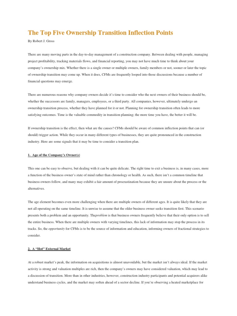 The Top Five Ownership Transition Inflection Points | PDF | Ownership ...