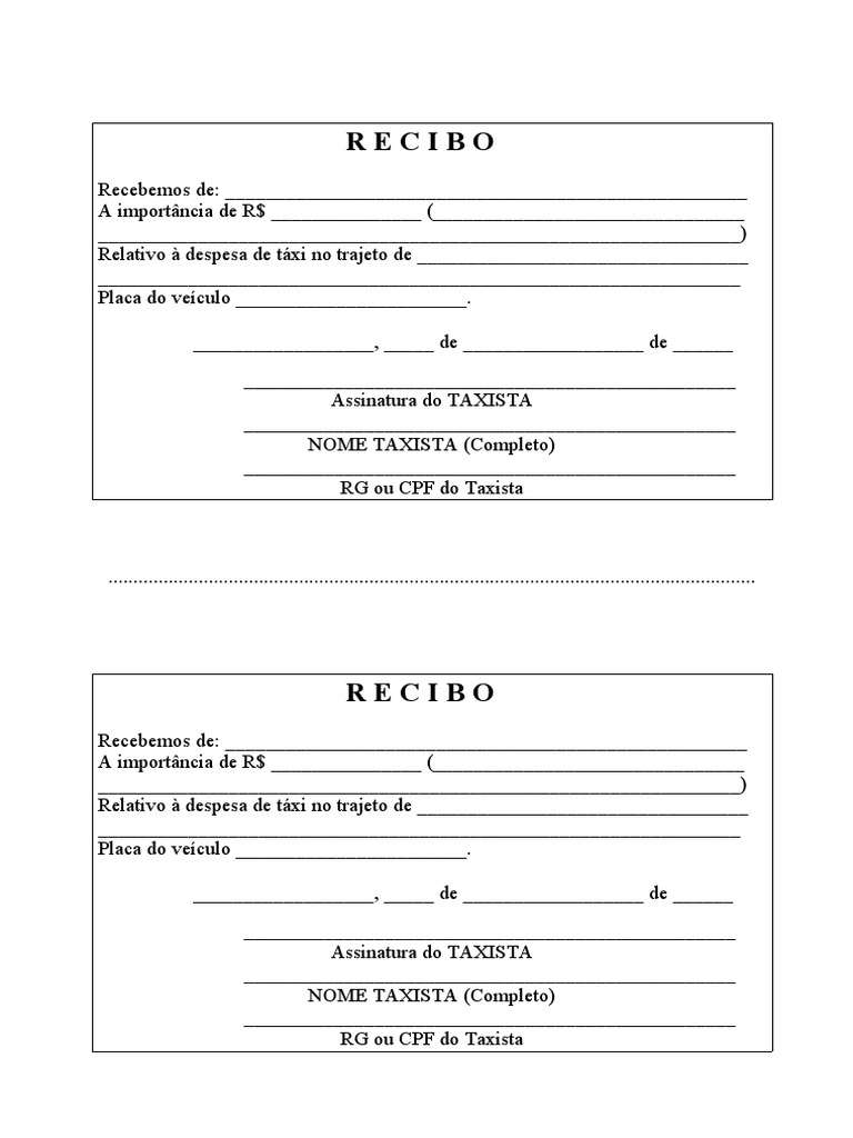 Recibo Modelo TAXI | PDF | Veículos para Alugar | Táxi