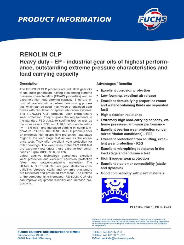 Renolin CLP | PDF | Wear | Bearing (Mechanical)