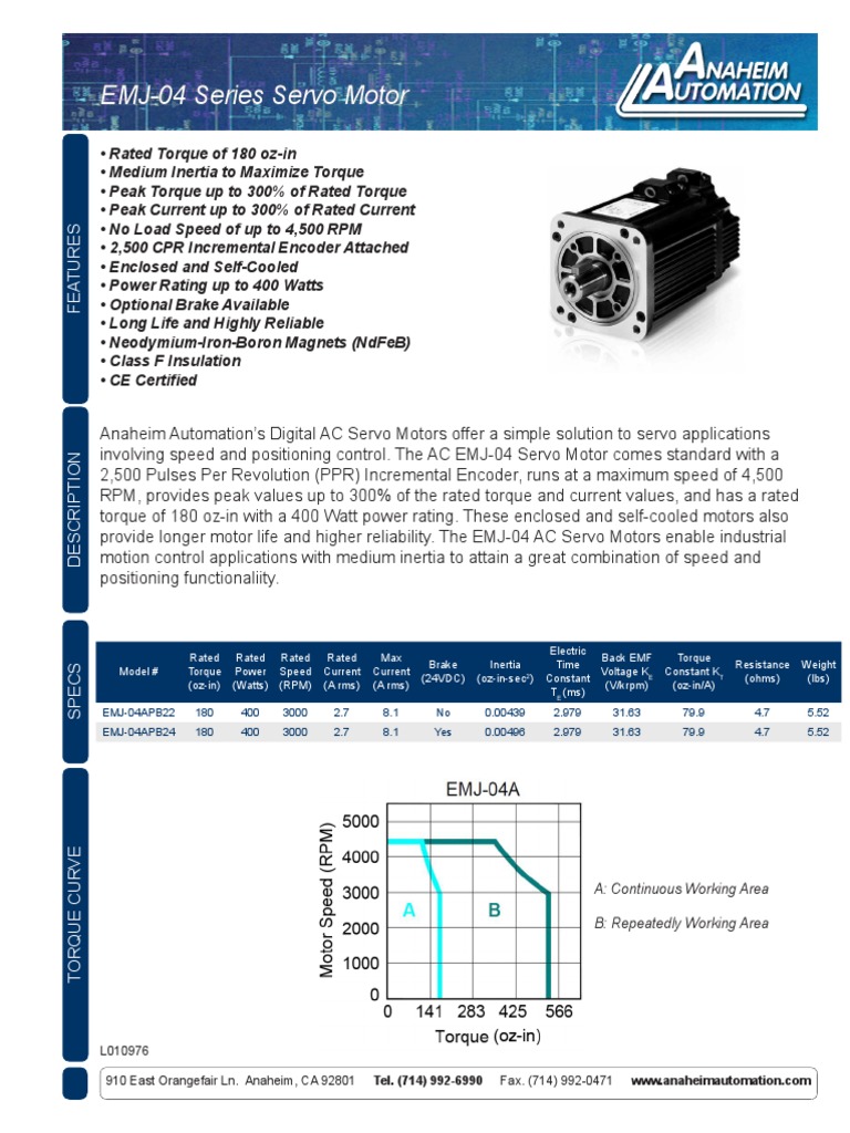 EMJ-04 Series Servo Motor Specs | PDF | Electrical Connector | Torque