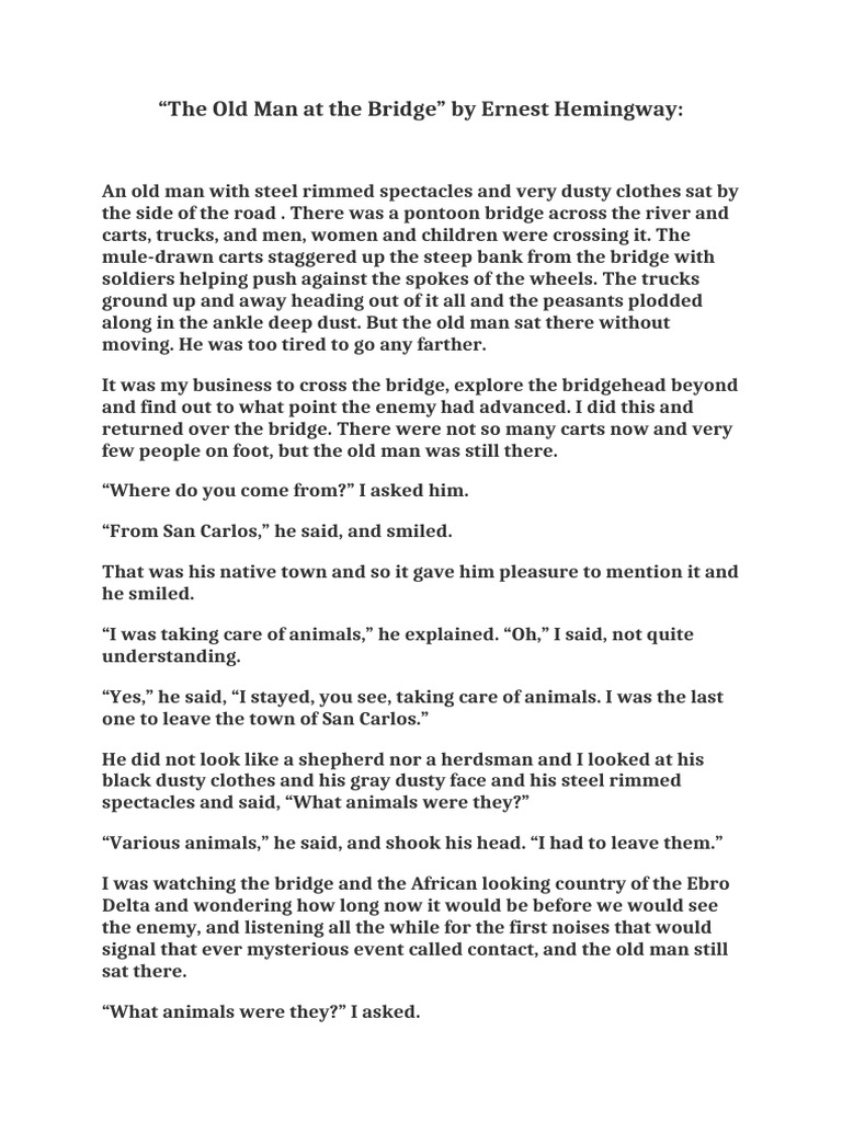 " The Old Man at The Bridge" by Ernest Hemingway | PDF | Snow | Nature