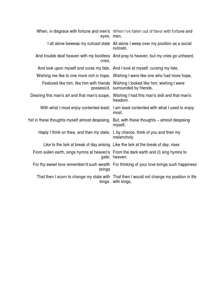 Sonnet 29 | PDF | William Shakespeare | Poetry