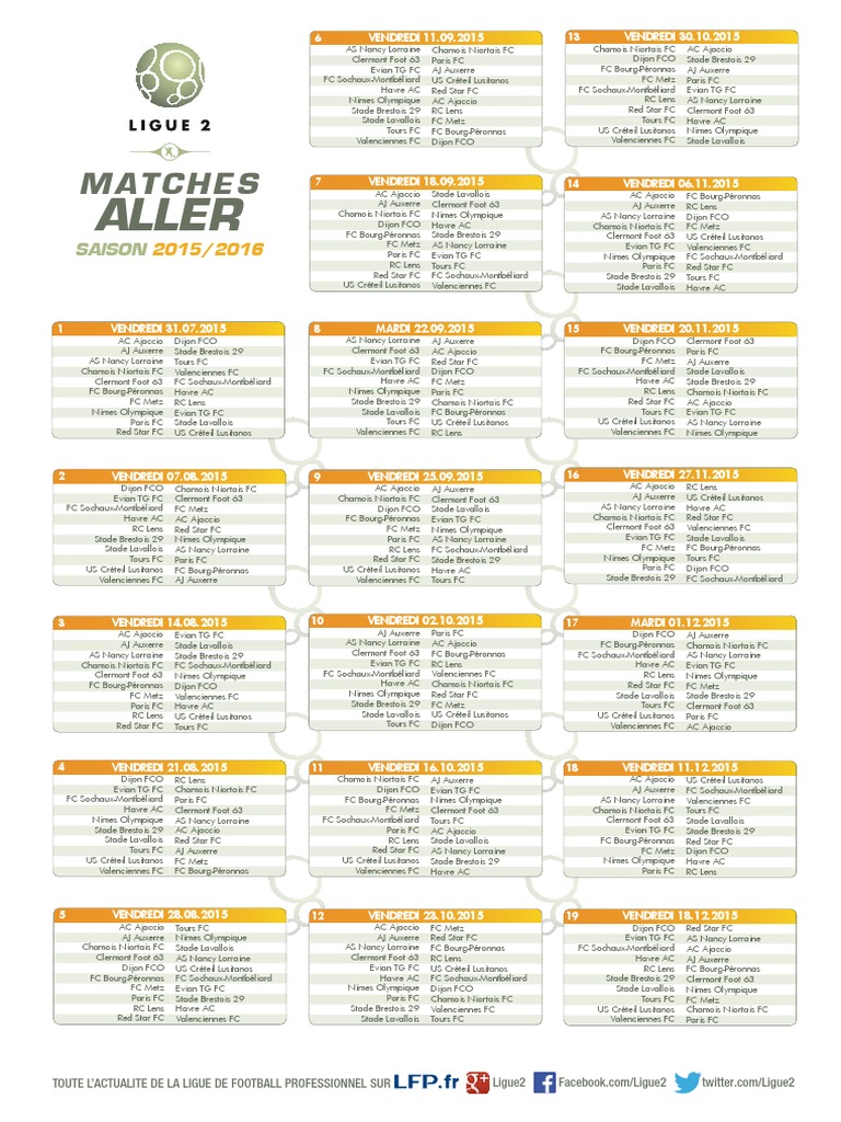 2015 2016 Calendrier L2 V2 | PDF | Club sportif | Clubs et associations