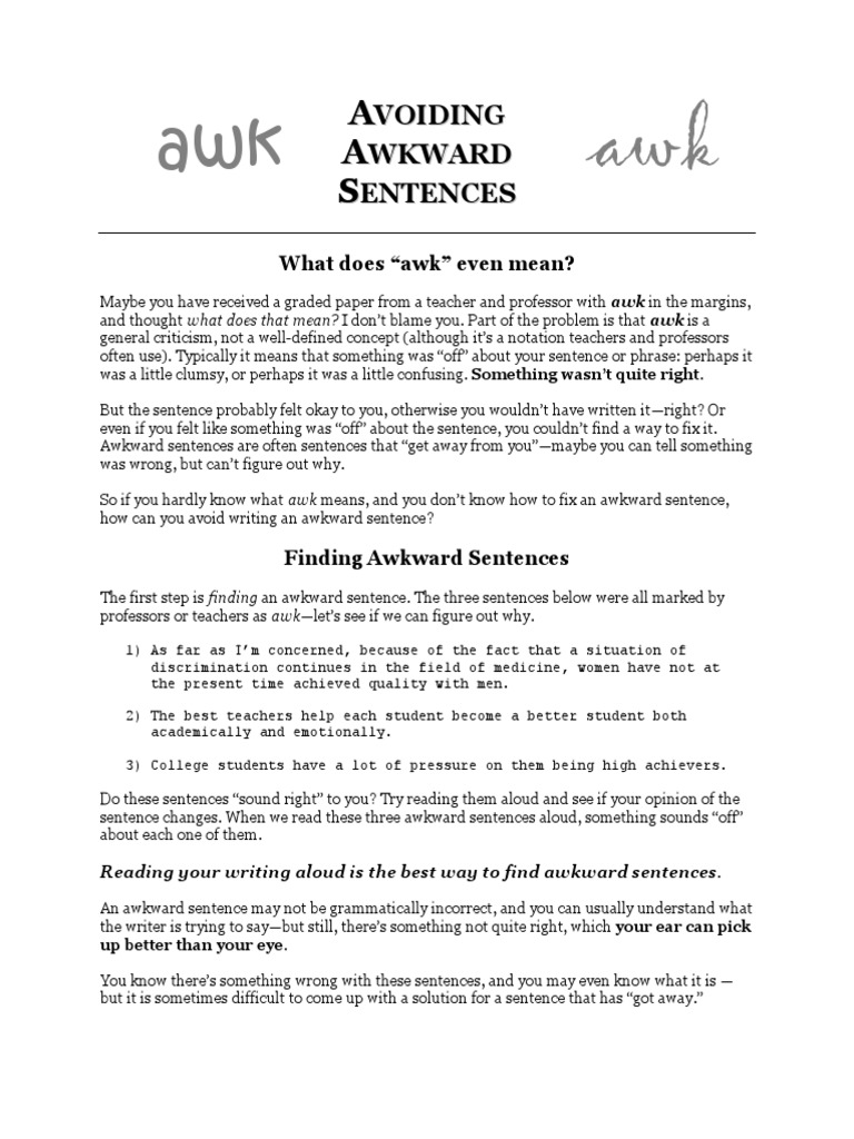 Avoiding Awkward Sentences | PDF | Sentence (Linguistics) | Phrase