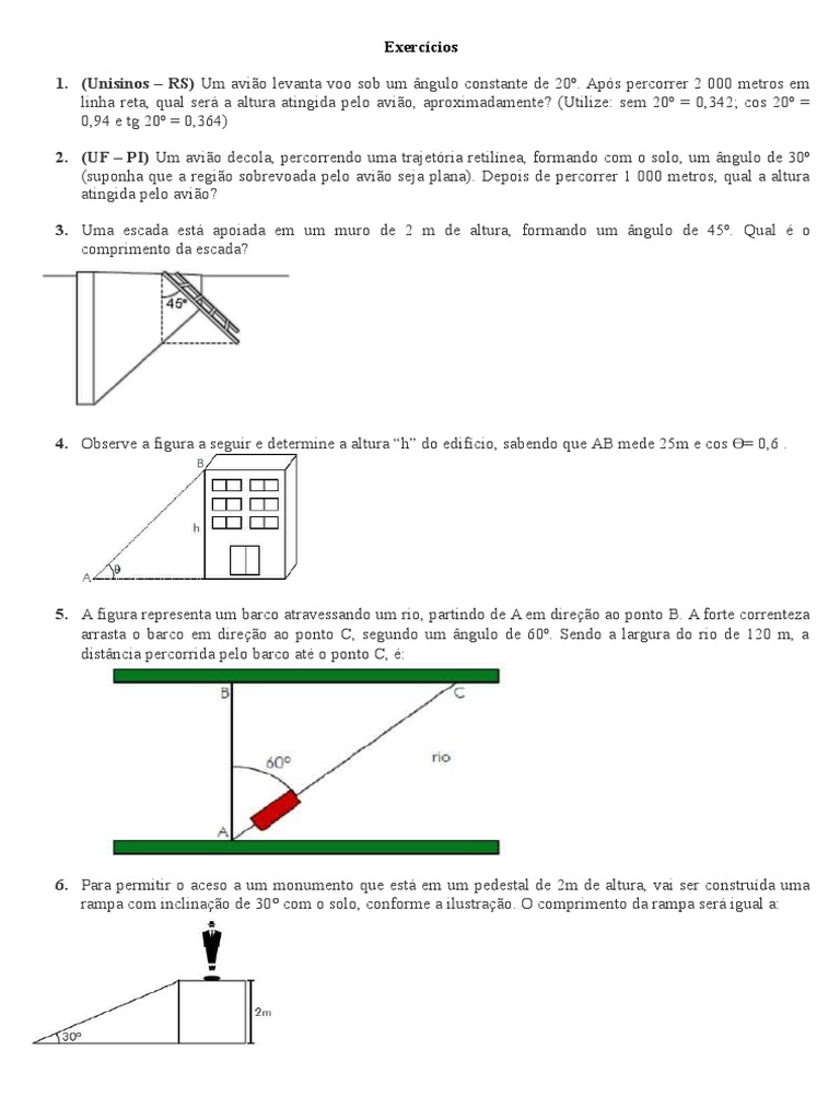 Exercicios trigonometria | Natureza | Matemática
