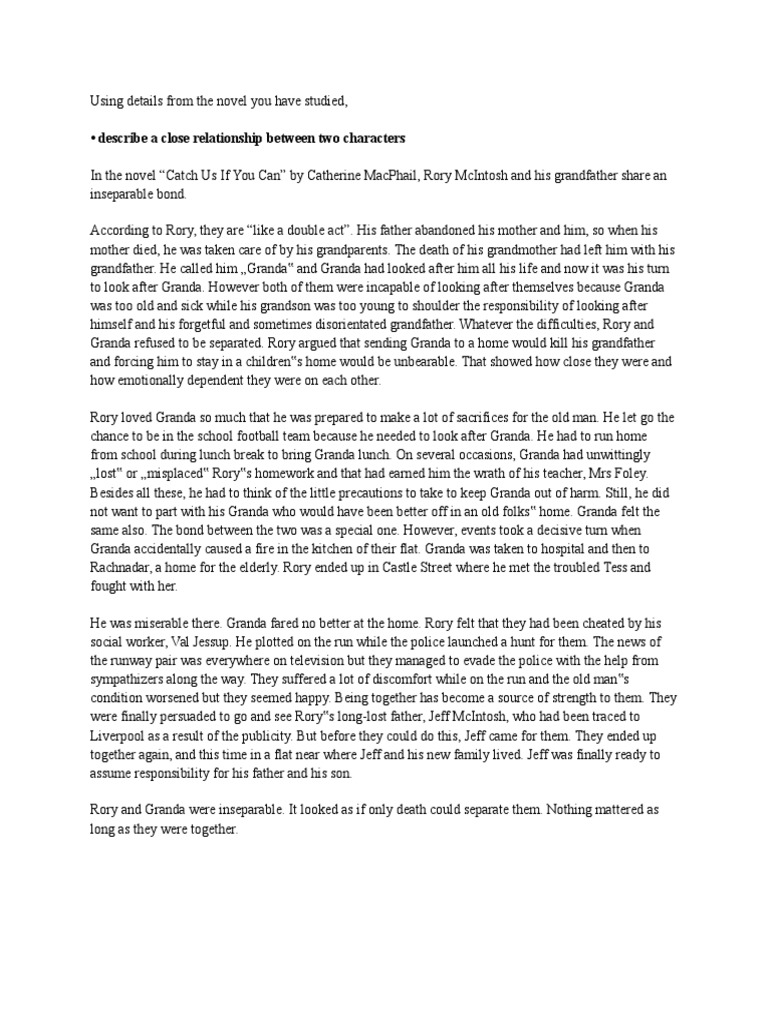 Describe A Close Relationship Between Two Characters | PDF ...