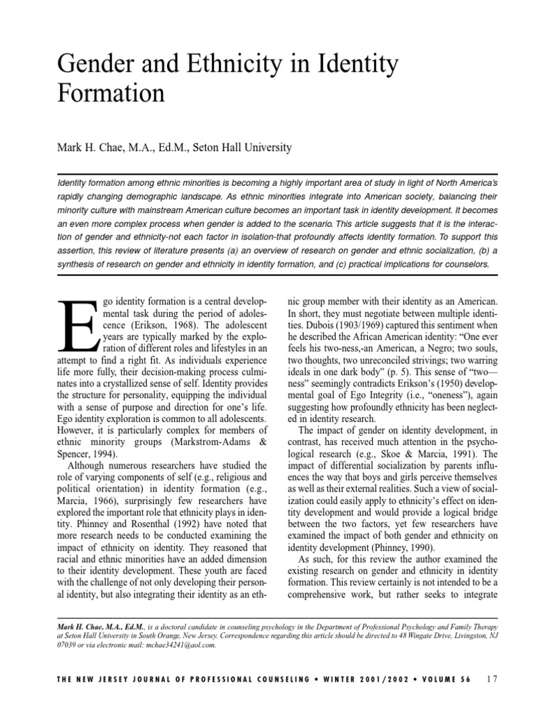 Chae Gender and Ethnicity in Identity Formation | PDF | Identity ...