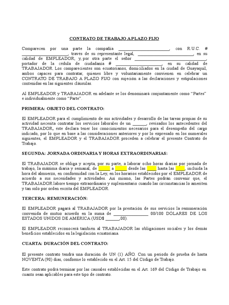 Contrato a Plazo Fijo Con Periodo de Prueba (Modelo) 2.0 | Derecho laboral | Salario