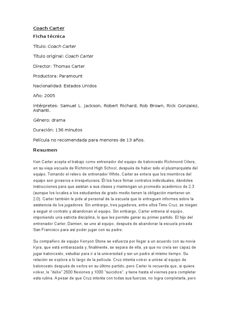 Coach Carter: Educación y Baloncesto | PDF | Ocio
