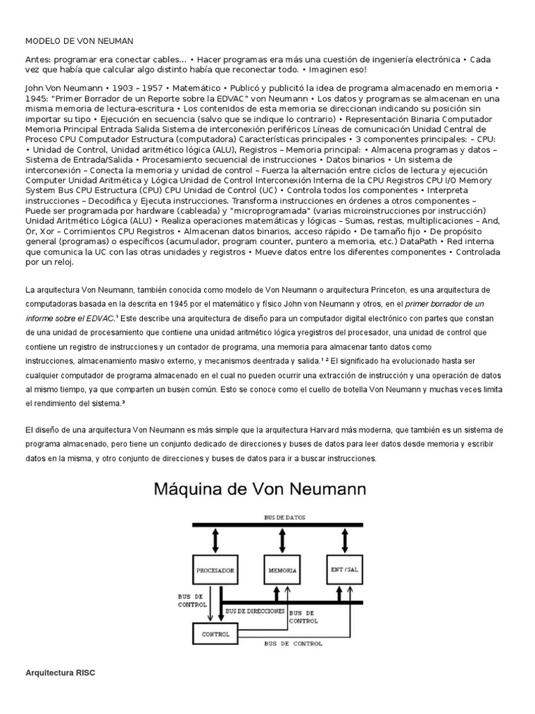Modelo de Von Neuman | PDF | Unidad Central de procesamiento ...
