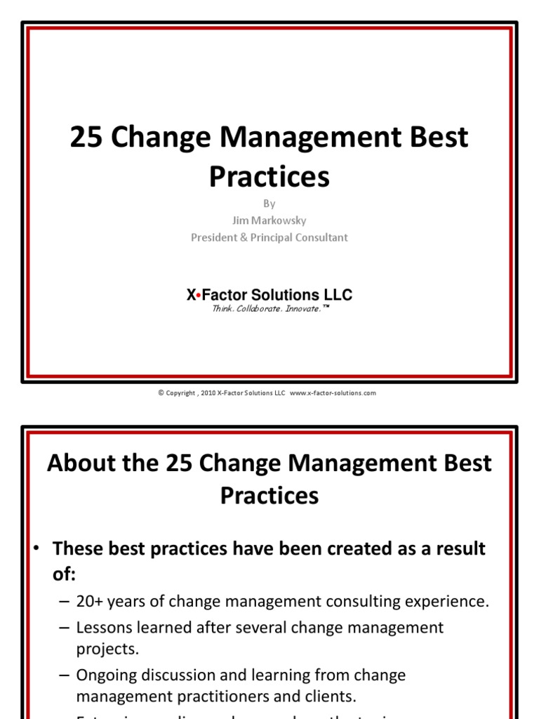 25 Change Management Best Practices: X Factor Solutions LLC | PDF ...