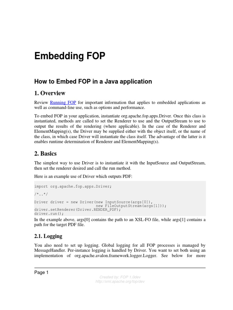 Embedding FOP: How To Embed FOP in A Java Application | PDF | Xslt | Software Development