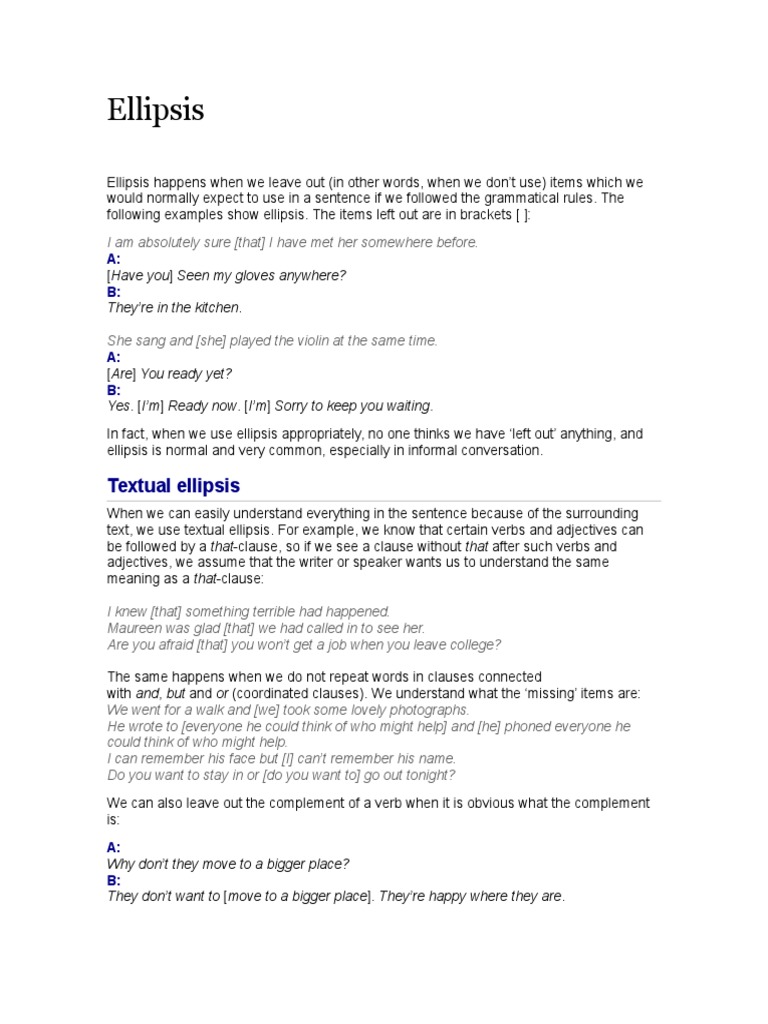 Ellipsis | PDF | Subject (Grammar) | Ellipsis