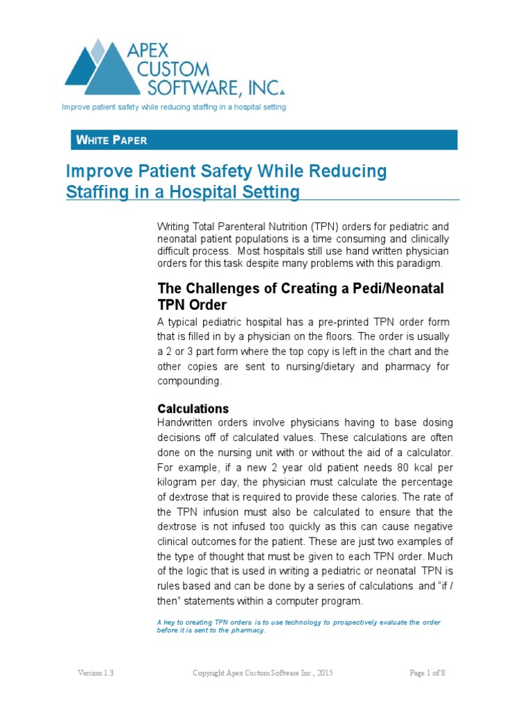 Electronic TPN WhitePaper | PDF | Pharmacy | Patient Safety