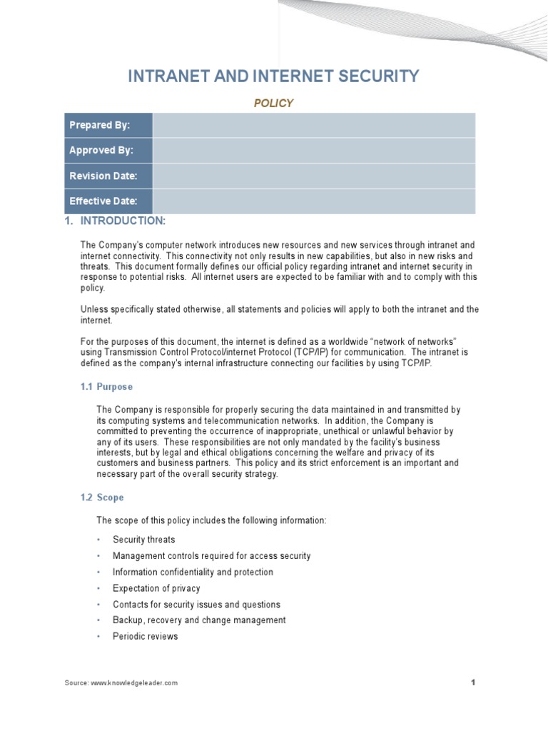 Intranet and Internet Security Policy - Sample 2 | Online Safety ...