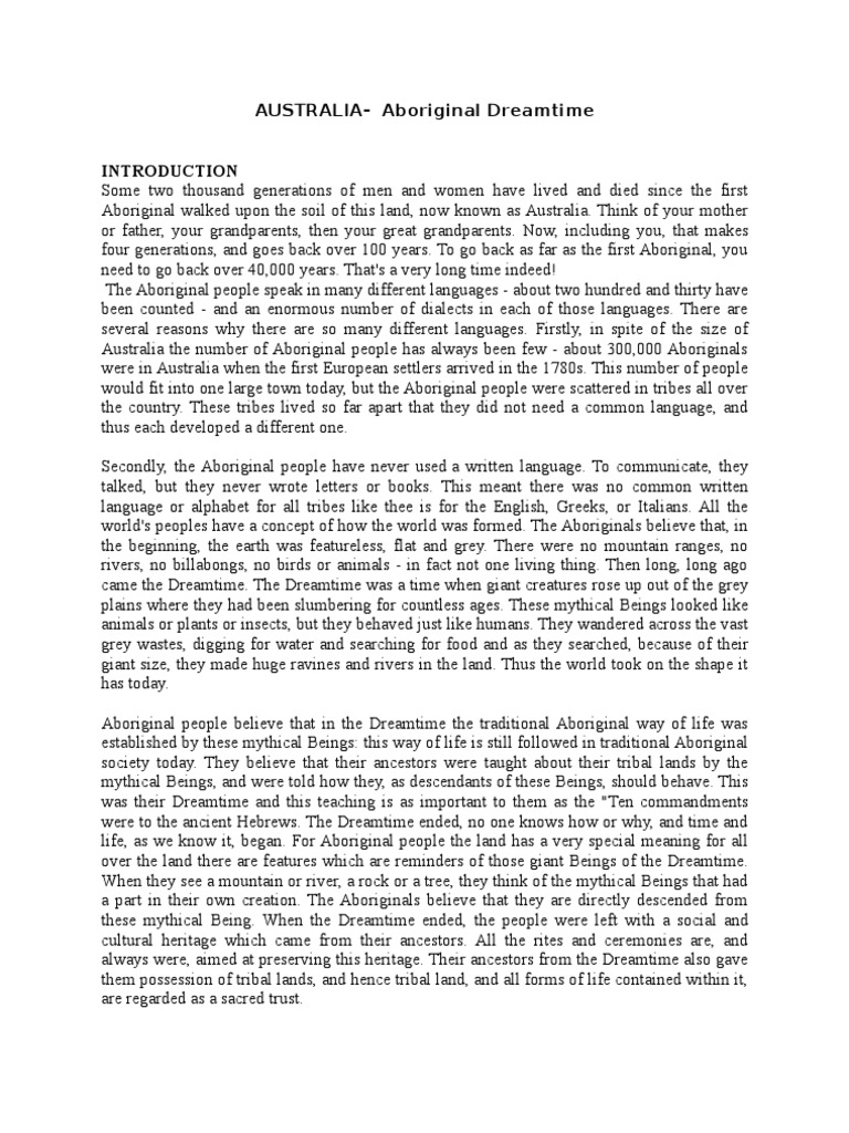 Australia - Aboriginal Dreamtime | PDF | Indigenous Australians | Nature