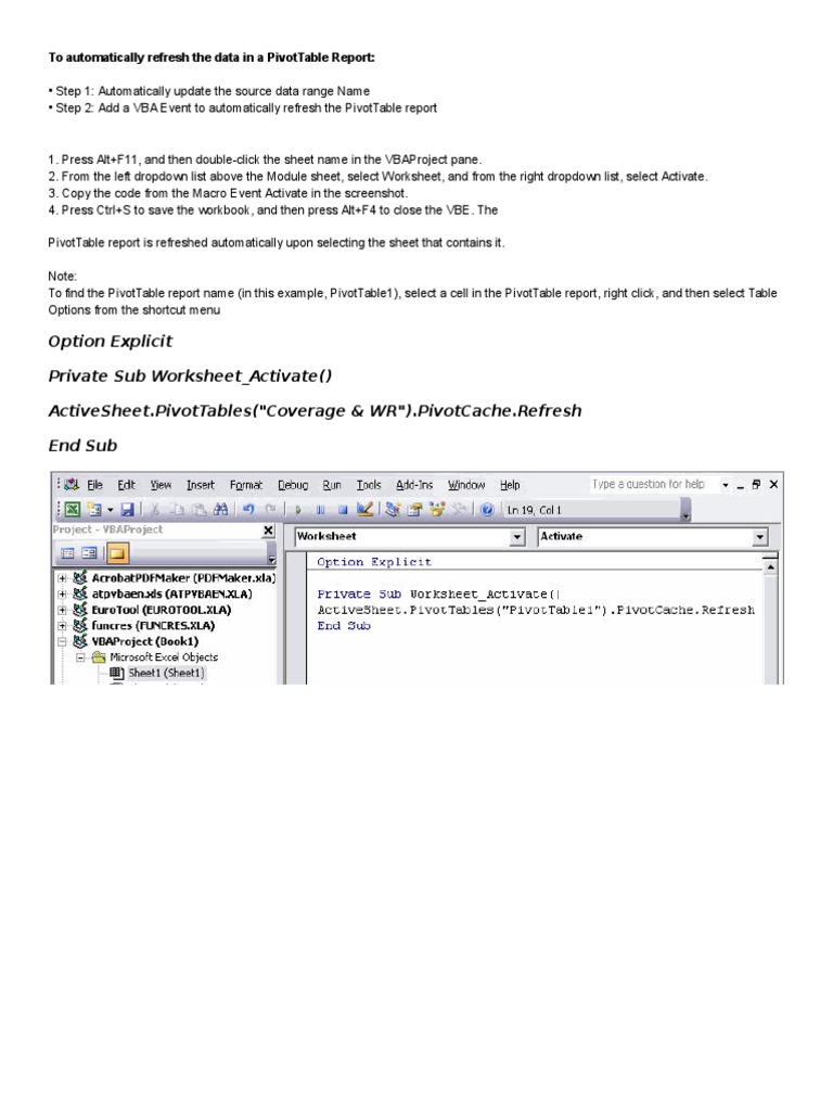 Auto-Refresh PivotTable with VBA | PDF