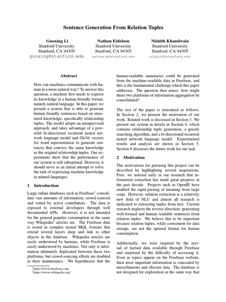 Sentence Generation From Relation Tuples | PDF | Parsing | Cognitive Science