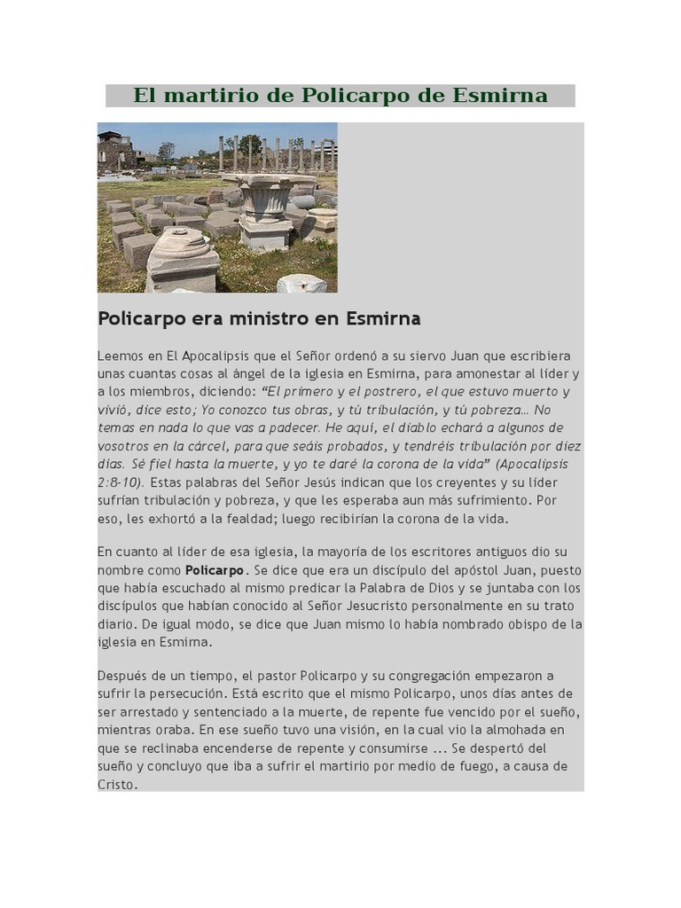 El Martirio de Policarpo de Esmirna | Descargar gratis PDF | Biblia ...