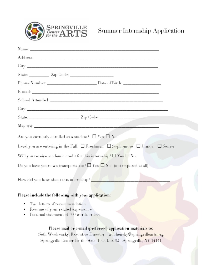 Summer Internship Application: Please Include The Following With Your ...