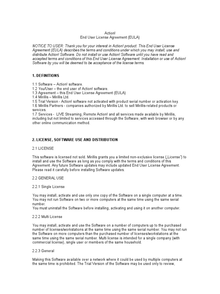 EULA Action! | PDF | License | Copyright