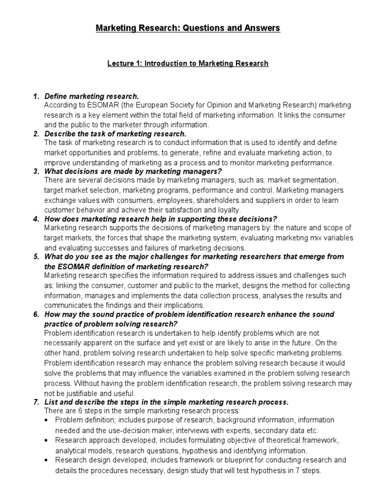 Marketing Research (Questions and Answers) | PDF | Marketing Research ...