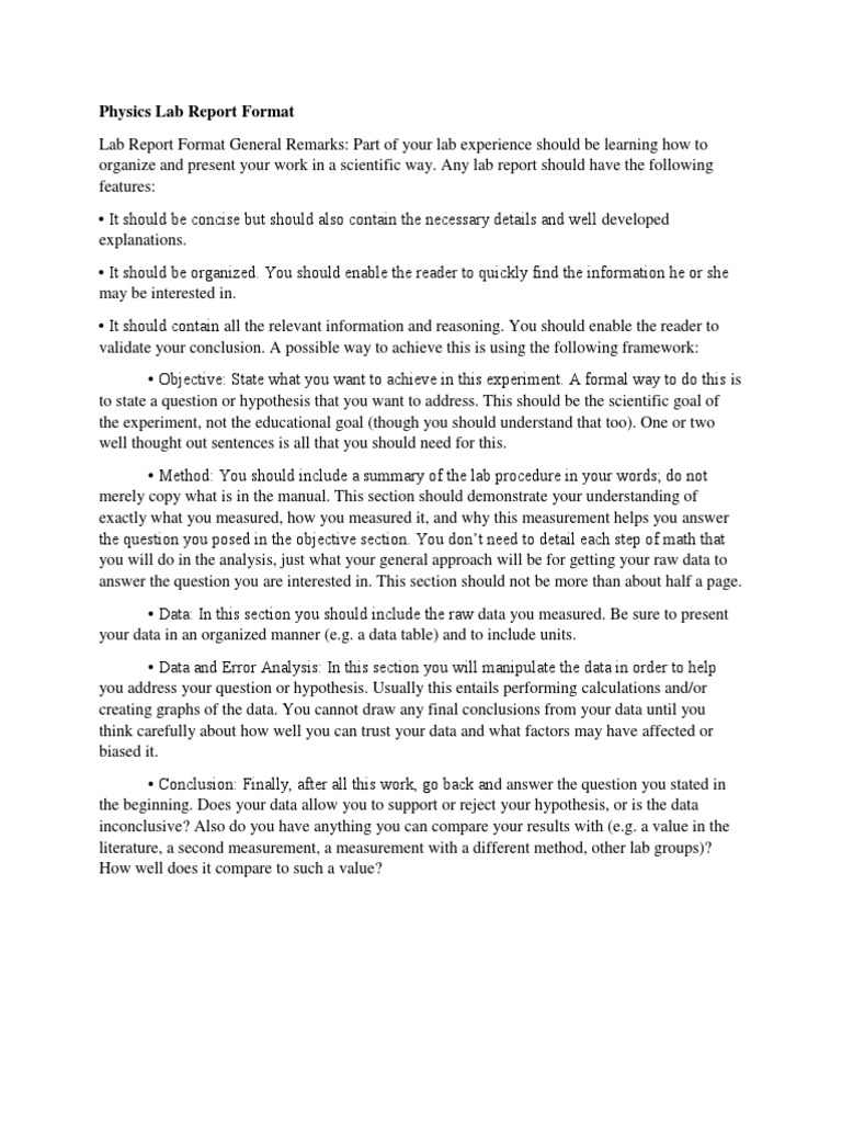 Physics Lab Report Format | PDF