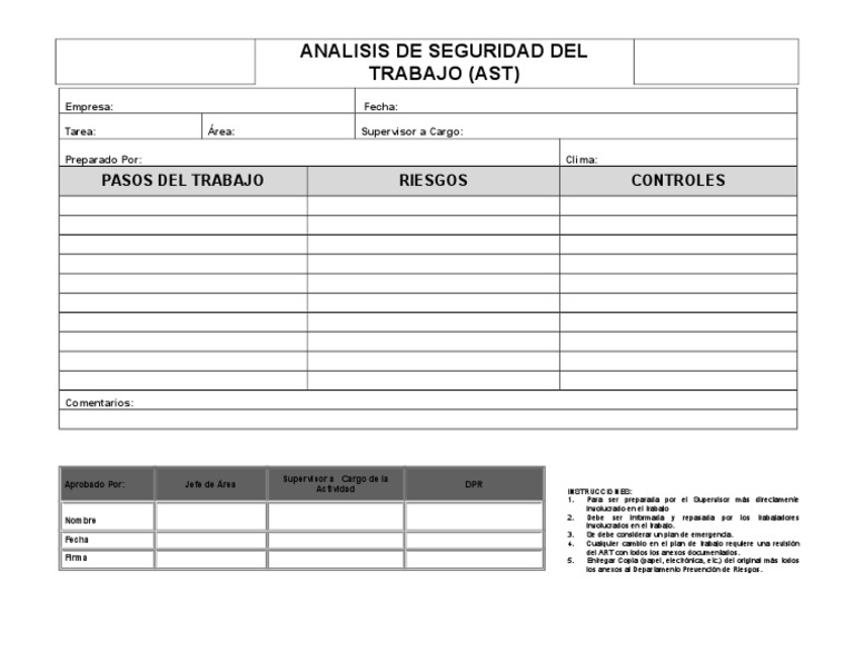 Formato AST, Análisis Seguridad en El Trabajo | PDF